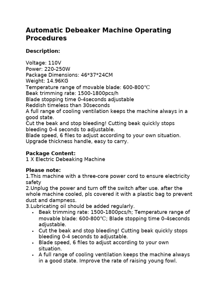 Automatic Debeaker Machine Guide | PDF | Home & Garden | Technology ...