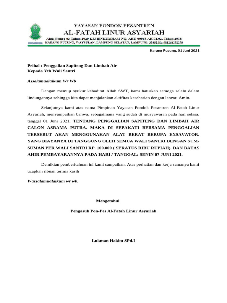 Penggalian Sapiteng dan Biaya Wali Santri | PDF | Agama & Spiritualitas
