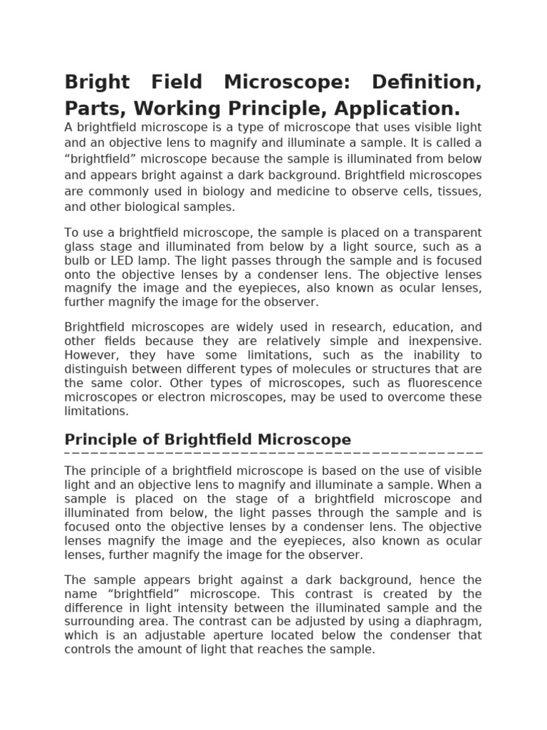 Brightfield Microscope Overview and Use | PDF | Microscopy | Microscope