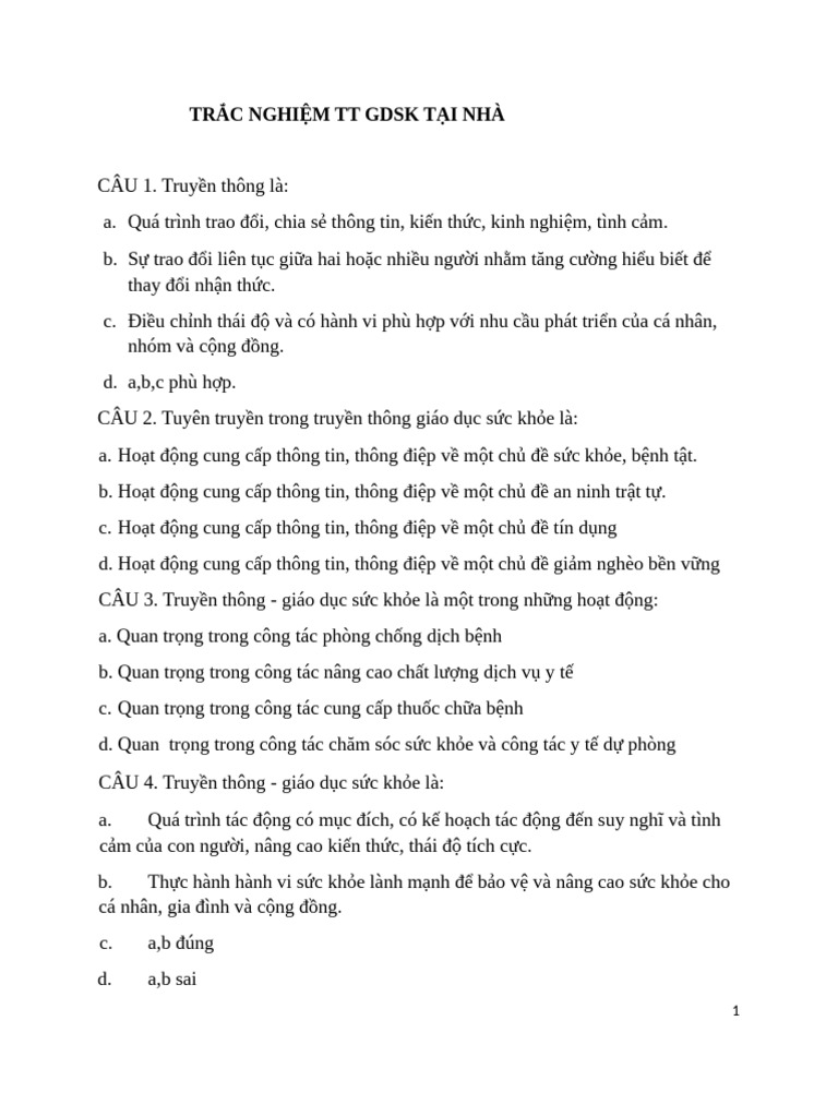 CÂU TRẮC NGHIỆM TT GDSK TẠI NHÀ | PDF