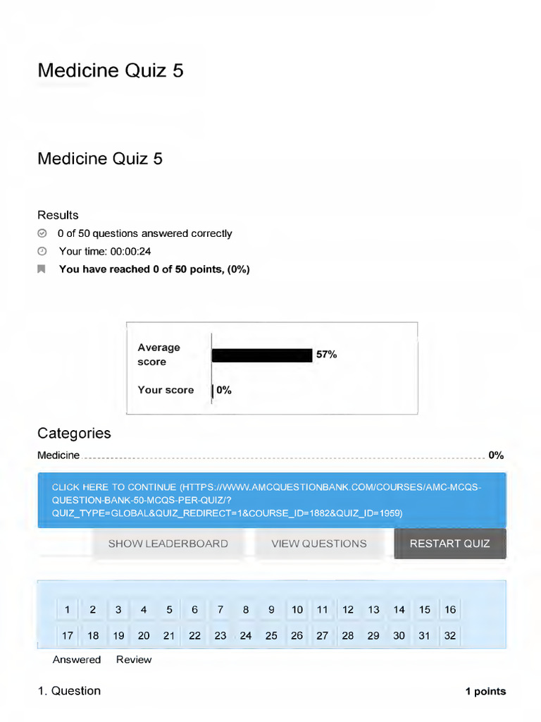 Medicine Quiz 5 - AMC Question Bank - Text | PDF | Medical Specialties ...
