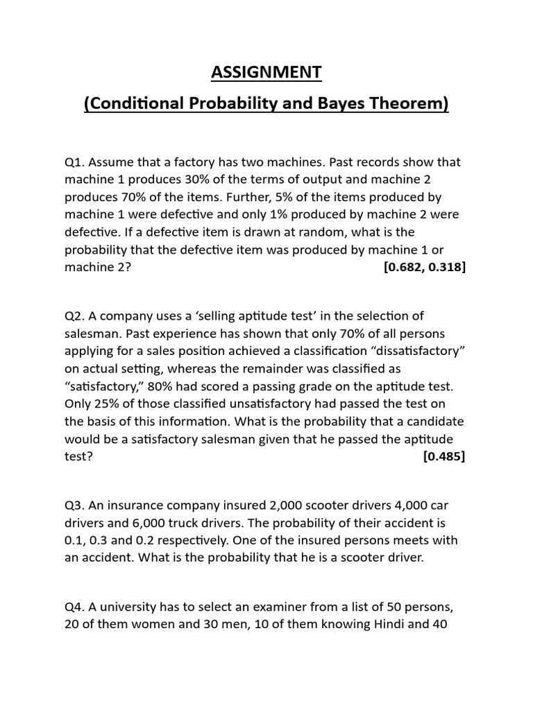 ASSIGNMENT - Conditional Probability and Bayes Theorem | PDF | Probability Theory | Probability