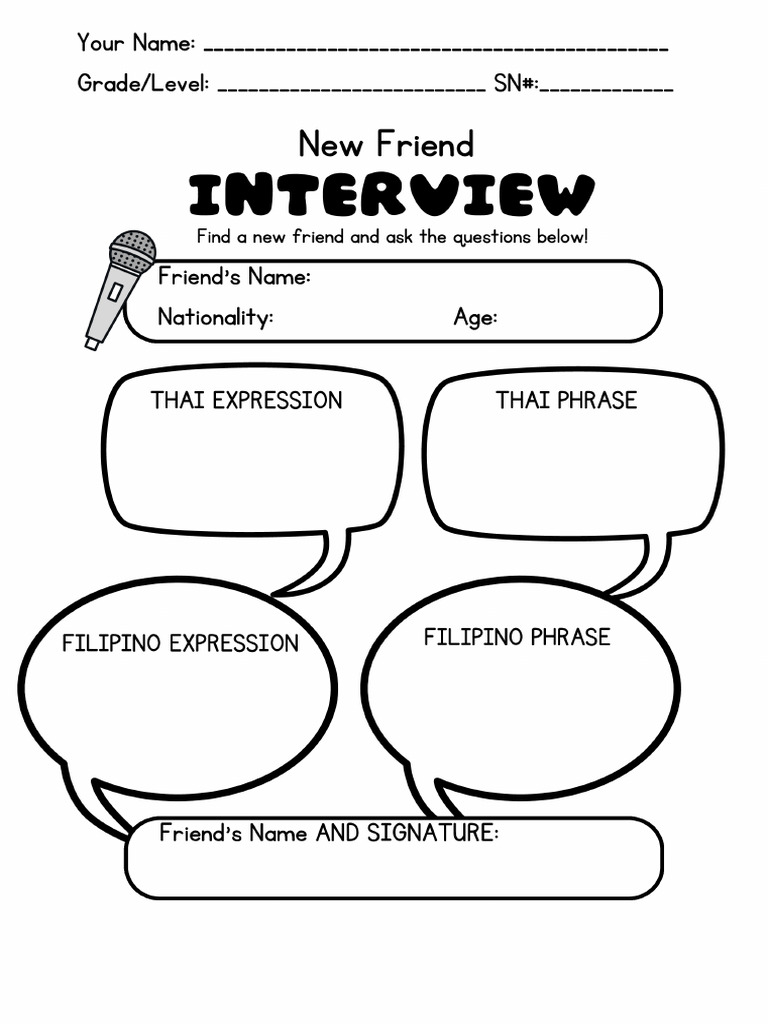 New Friend Student Interview Worksheet in Colorful Simple Style | PDF