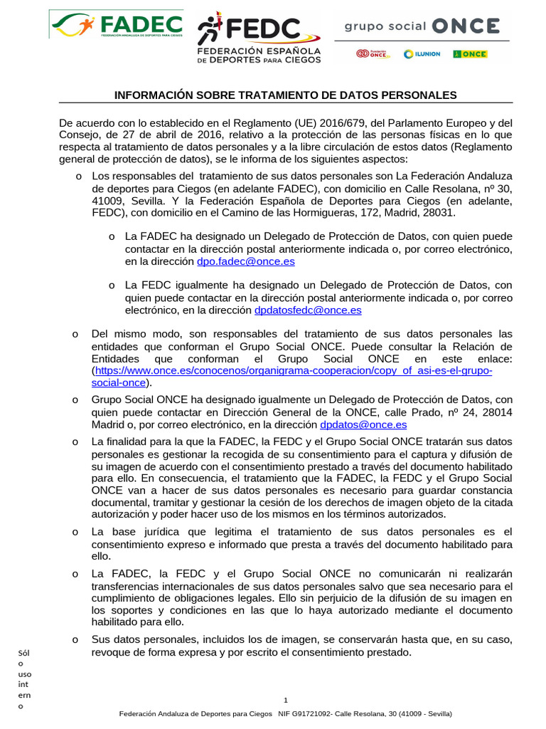 4.1 Proteccion de Datos FADEC Mayor Edad. Temporada 2024 25 | PDF | Documento de identidad ...