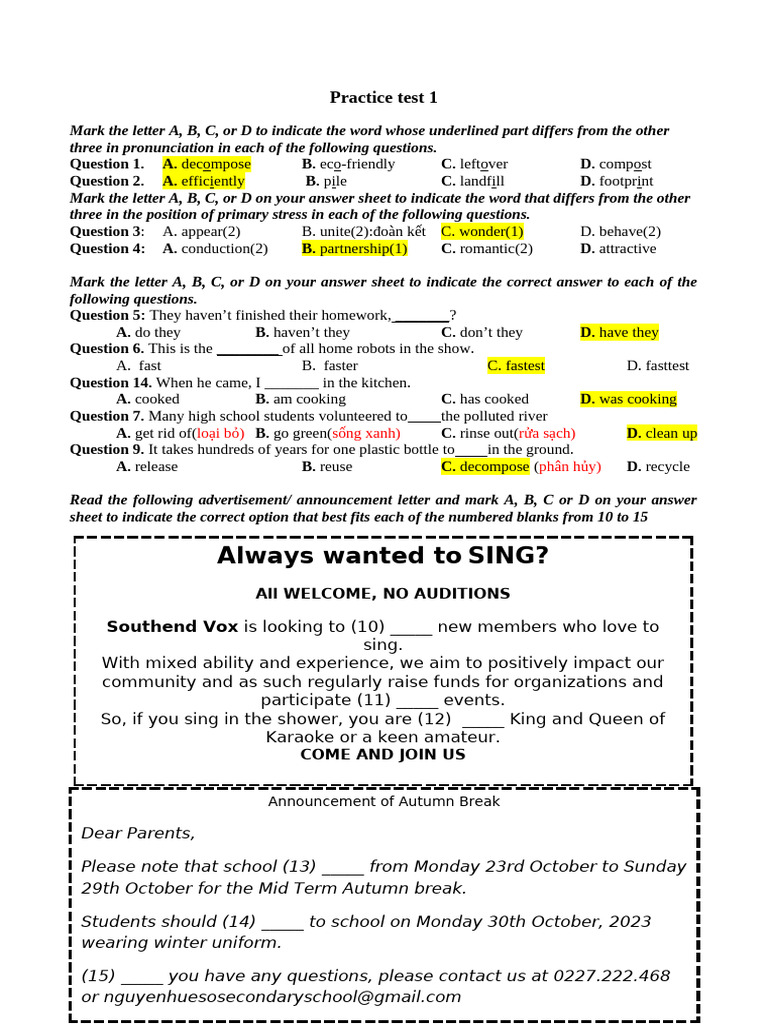 Practice Test for 12th Grade Students | PDF | Ecosystem | Ecology