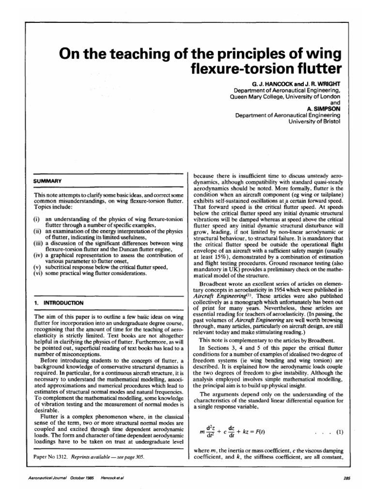 Understanding Wing Flutter Principles | PDF | Oscillation | Damping