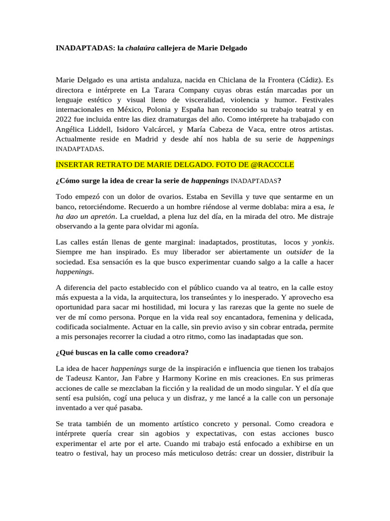 Happenings INADAPTADAS de Marie Delgado | PDF