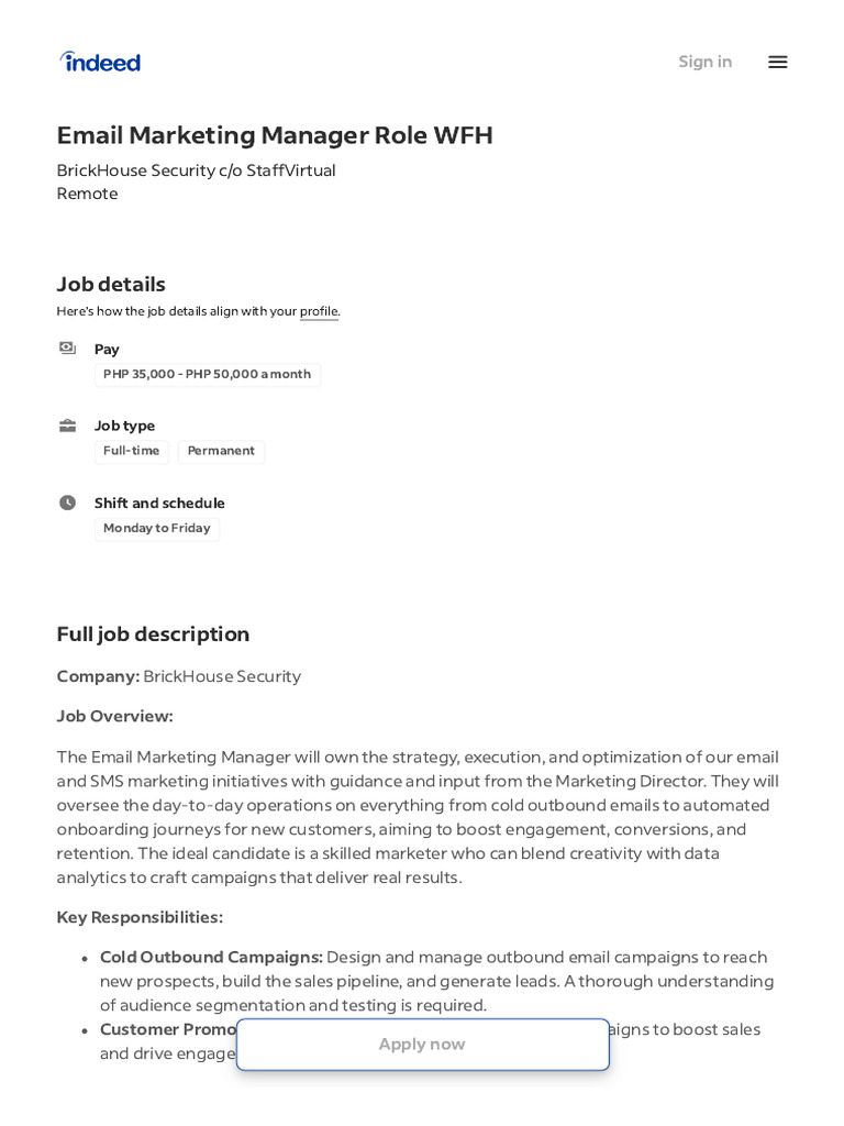Email Marketing Manager Role WFH - Work From Home | PDF | Mobile ...