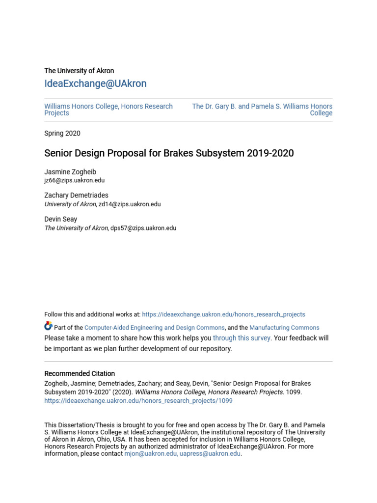 Senior Design Proposal For Brakes Subsystem 2019-2020 | PDF | Brake ...
