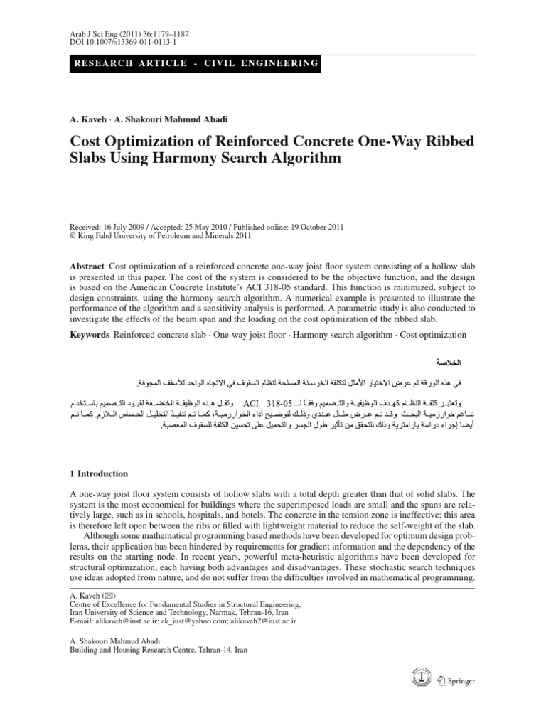 Cost Optimization of Reinforced Concrete One-Way Ribbed Slabs Using ...