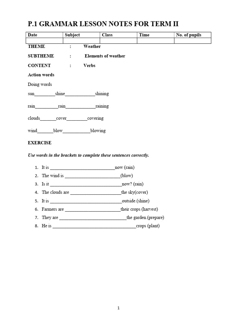 Term II English Grammar Notes | PDF | Subject (Grammar) | Vocabulary