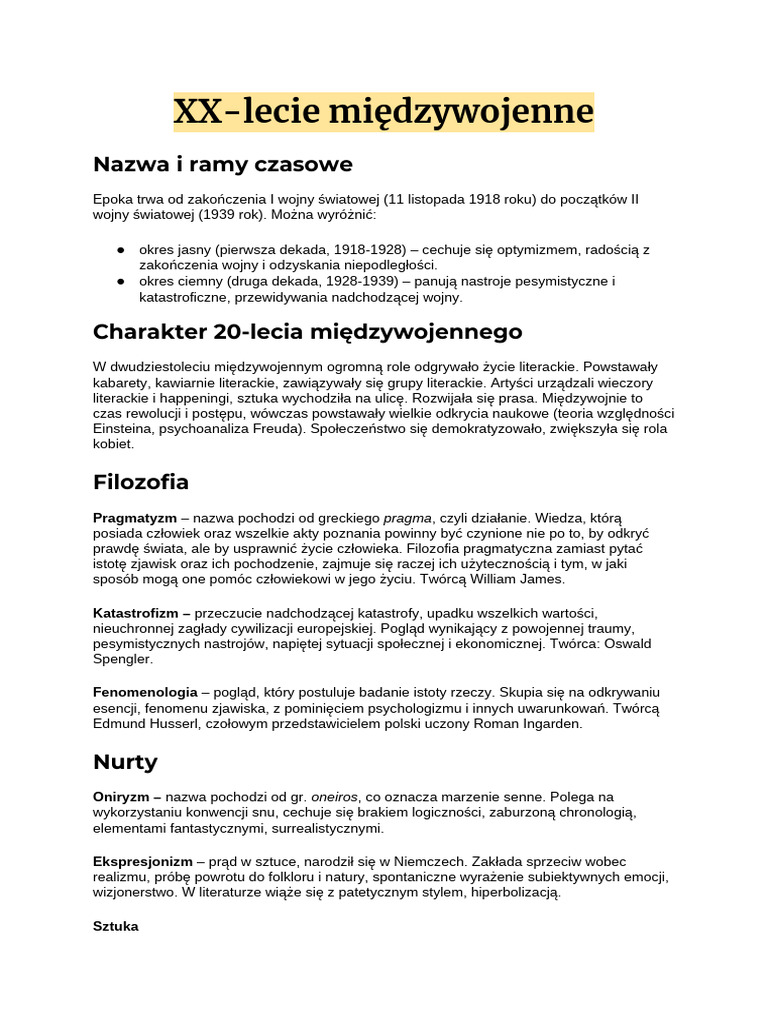 XX-lecie Międzywojenne | PDF