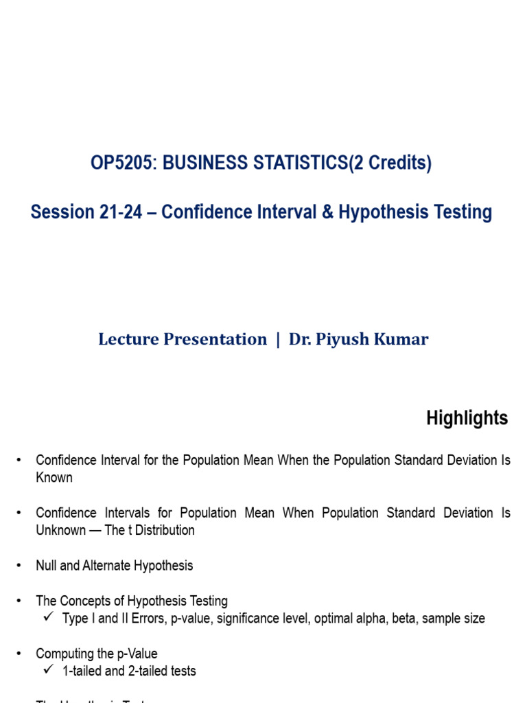 OP5205: BUSINESS STATISTICS (2 Credits) Session 21-24 - Confidence ...