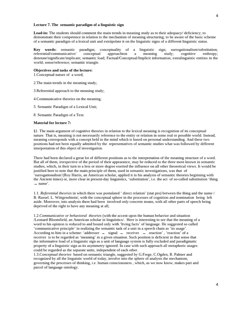 Lecture 7. The Semantic Paradigm of A Linguistic Sign | PDF | Semantics ...