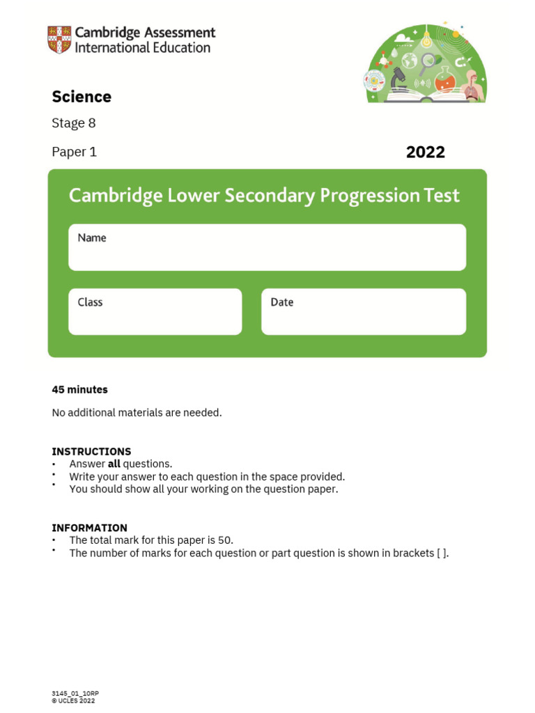 Cambridge Lower Secondary Progression Test 2022 Paper 1 (My Marking ...
