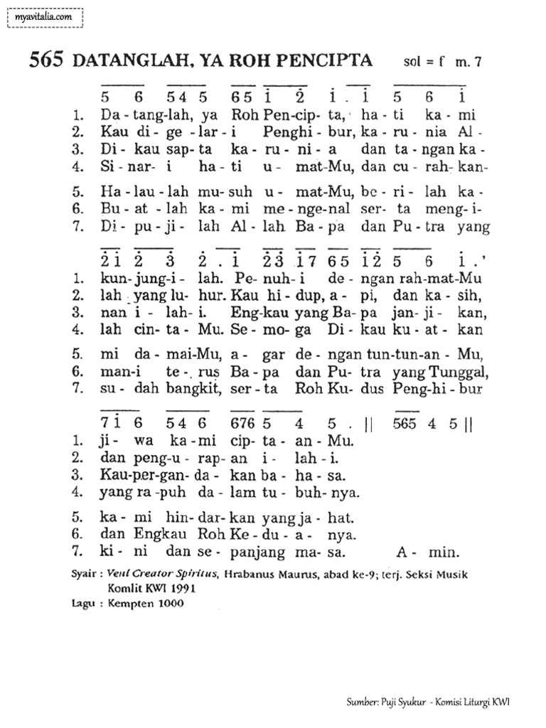PS 565 - Datanglah, Ya Roh Pencipta | PDF