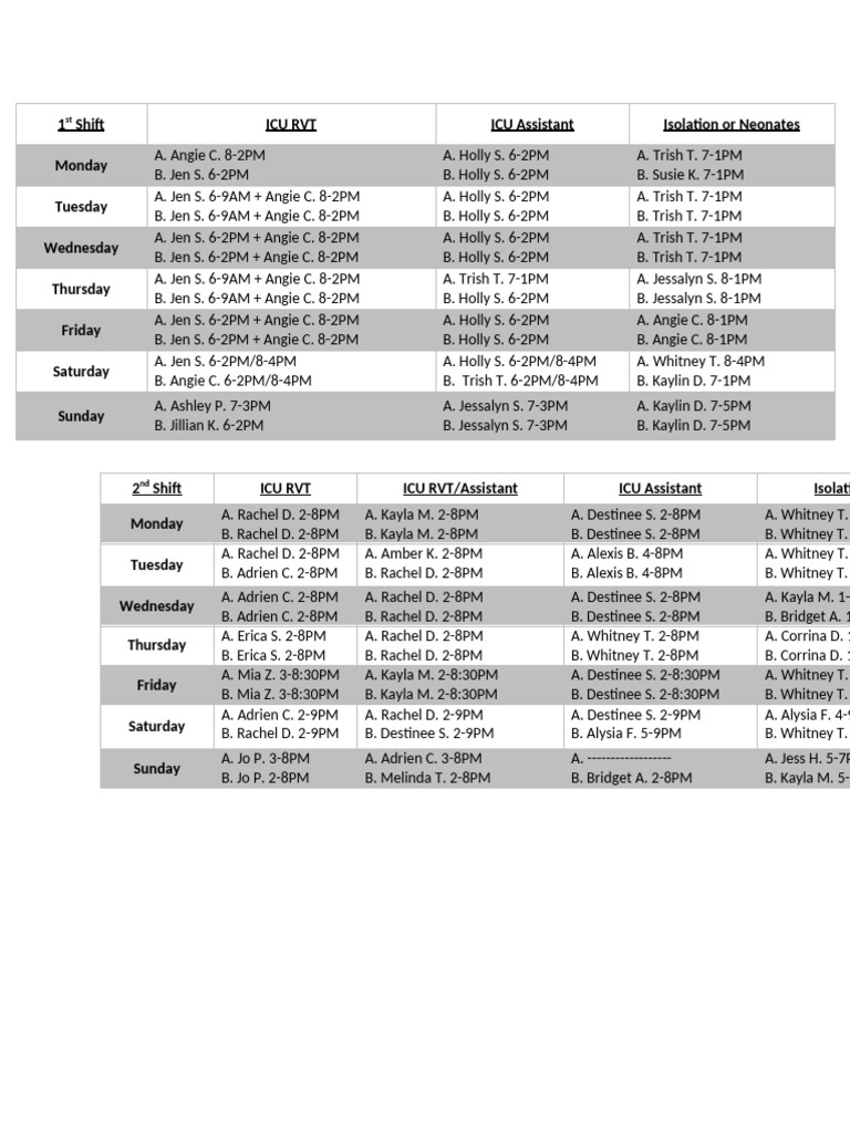 ICU Schedule As of 11.28.21 | PDF