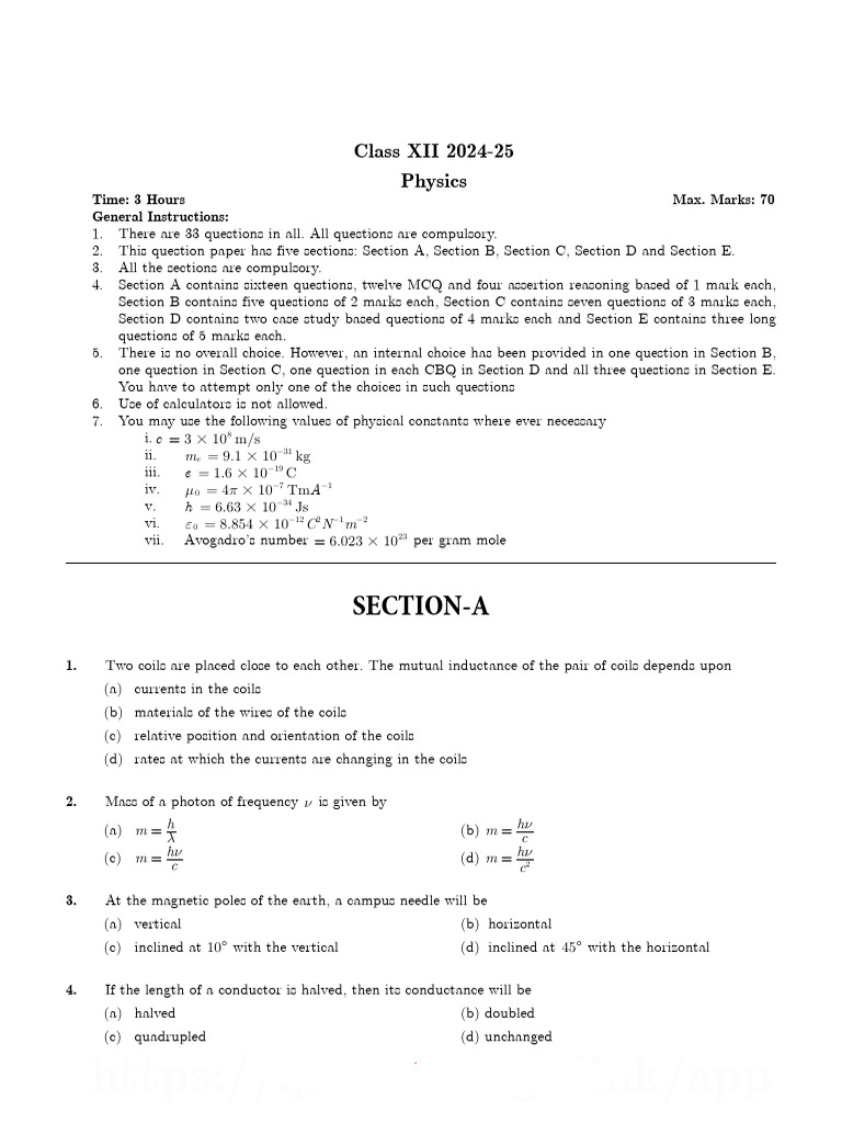 Phy Grade 12 Model Paper - 1 | PDF | Atomic Nucleus | Capacitor