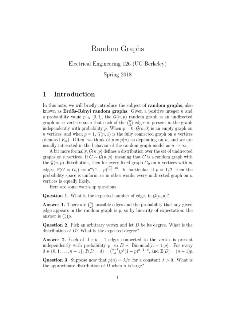 random-graphs | PDF | Vertex (Graph Theory) | Probability Theory