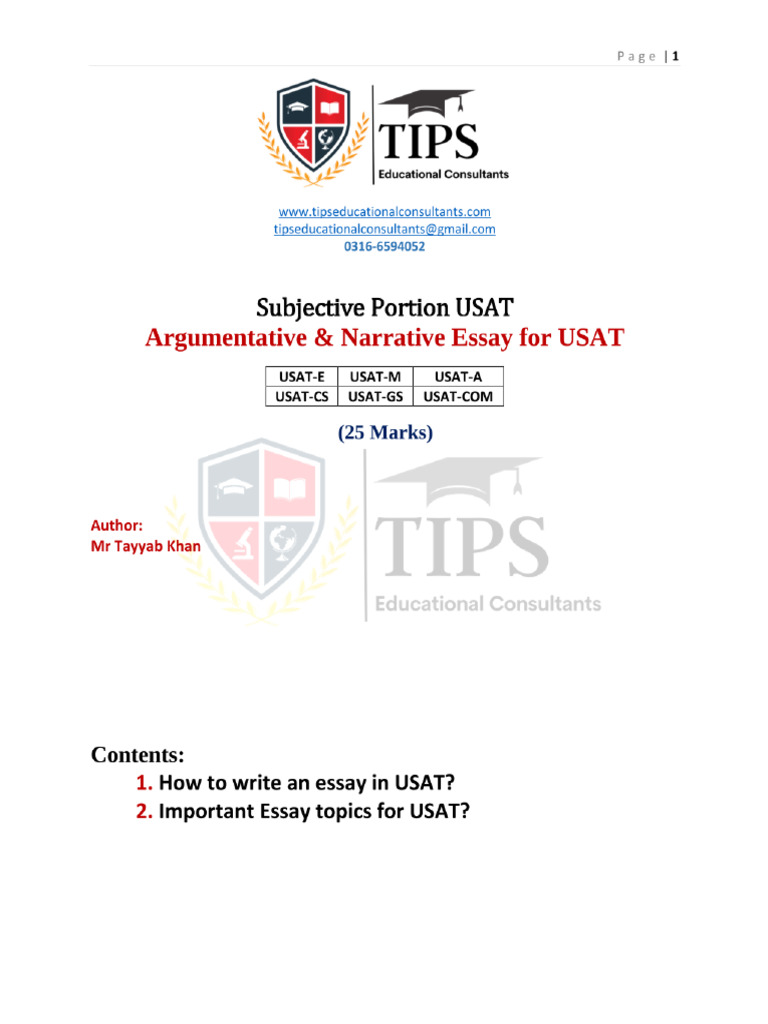 English Argumentative & Narrative Essay For USAT by TIPS | PDF