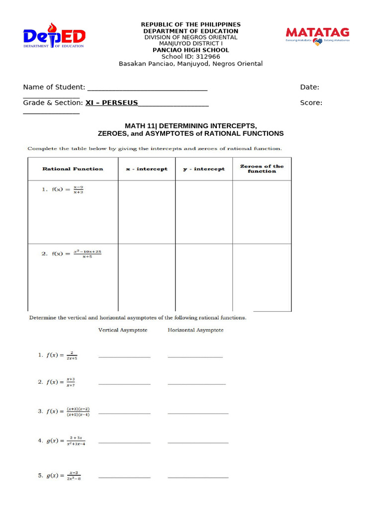 Q1 - Determining Intercepts | PDF