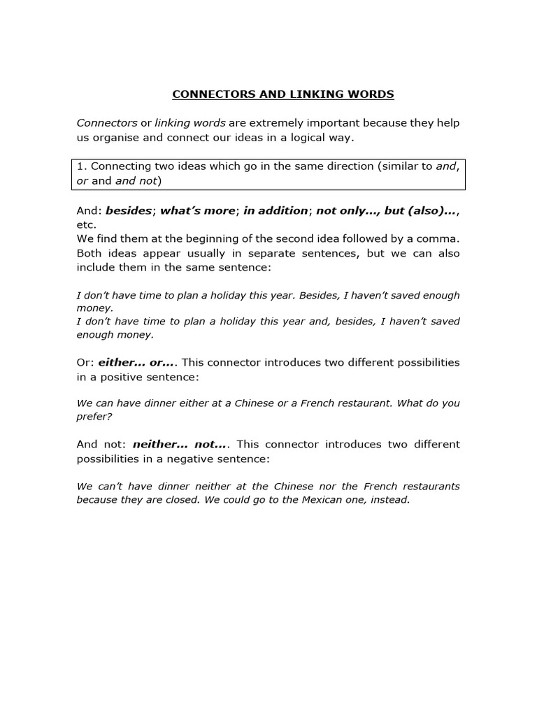 LINKING WORDS AND CONNECTORS Ingles | PDF | Foreign Language Studies