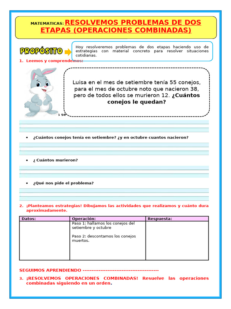 u7 s4 Ficha d2 Mat Resol 2 Etapas Operaciones Combinadas | PDF