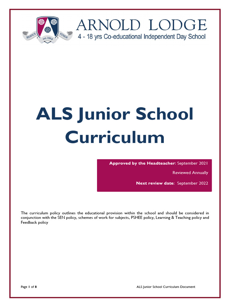 ALS Curriculum Document JS 21-22 | PDF | Curriculum | Learning