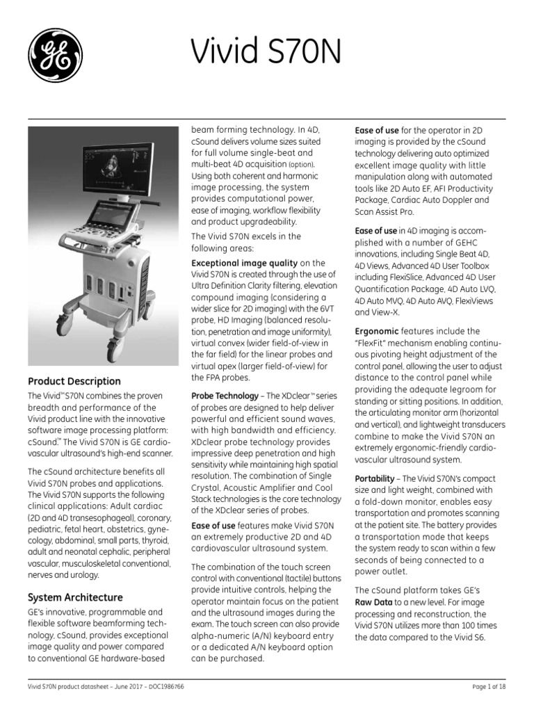 GE Vivid S70 | PDF | Medical Ultrasound | Computer Monitor