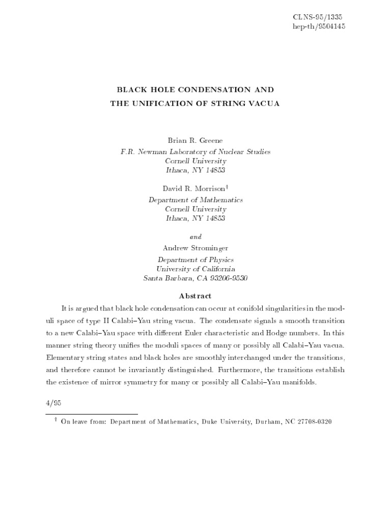 Brian R. Greene, David R. Morrison and Andrew Strominger - Black Hole Condensation and The ...