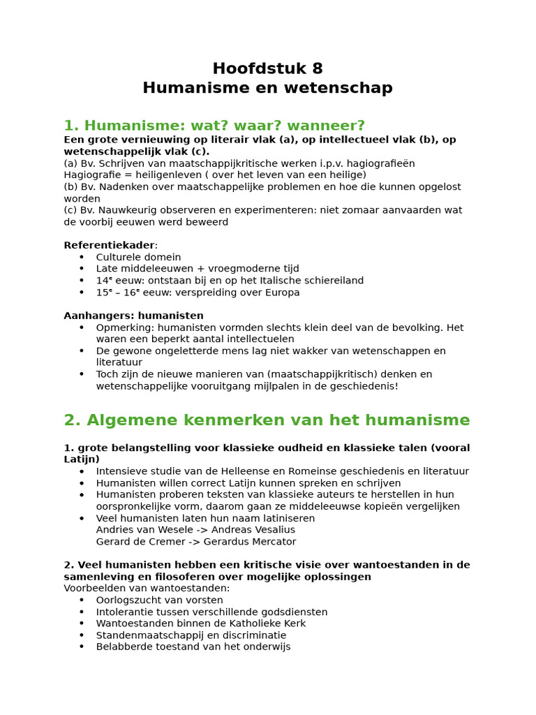 Chapter 8 History (Dutch) Humanism and Sciences | PDF