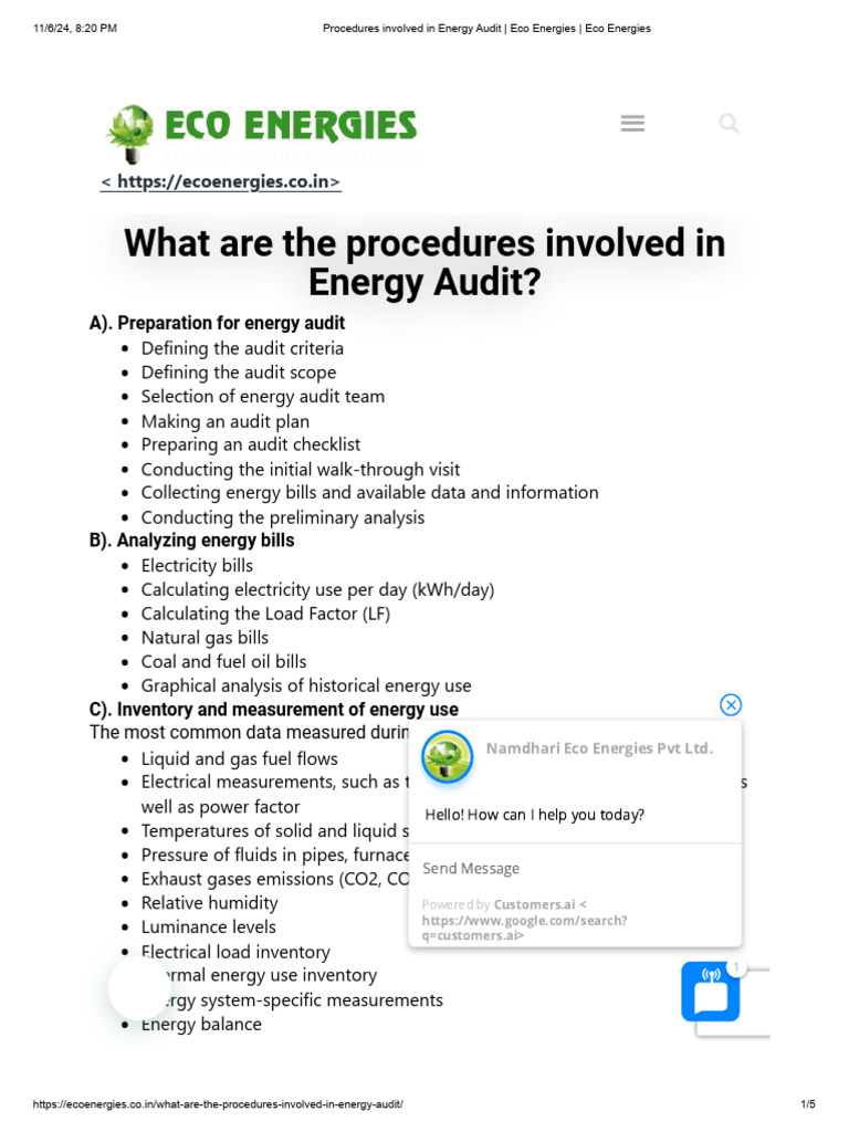 Procedures Involved in Energy Audit - Eco Energies - Eco Energies | PDF ...