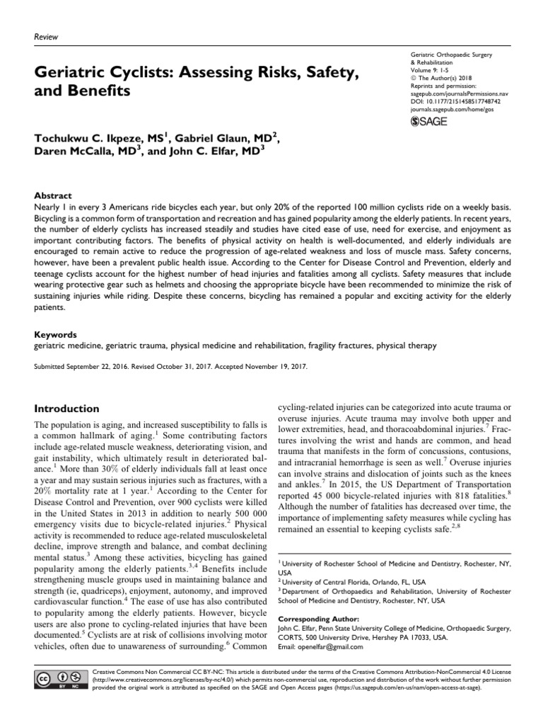 Geriatric Cyclists Assessing Risks Safety and Bene | PDF | Geriatrics ...