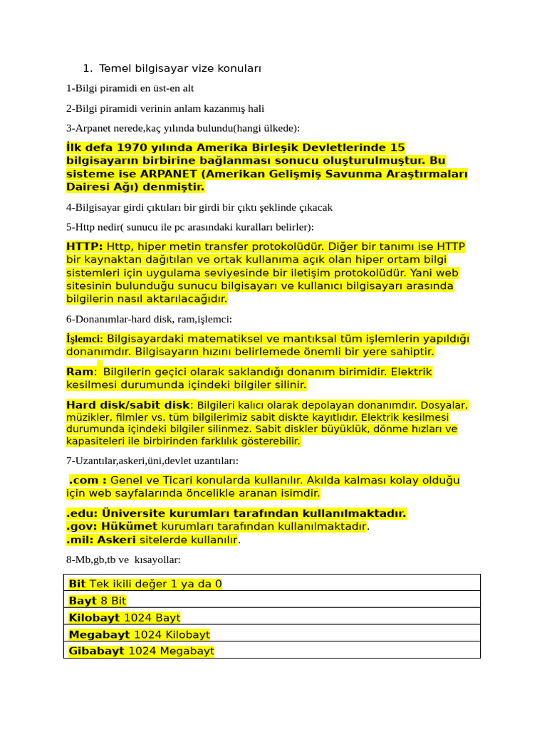 bilgisayar ders notu | PDF
