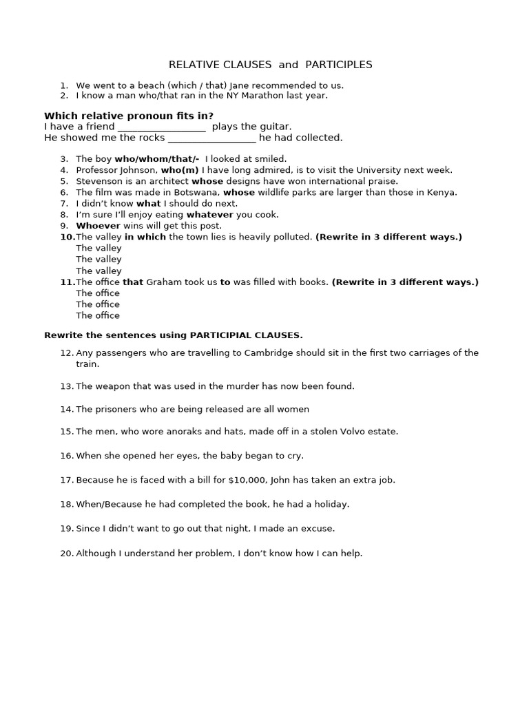 Relative Clauses and Participles | PDF | Language Arts & Discipline