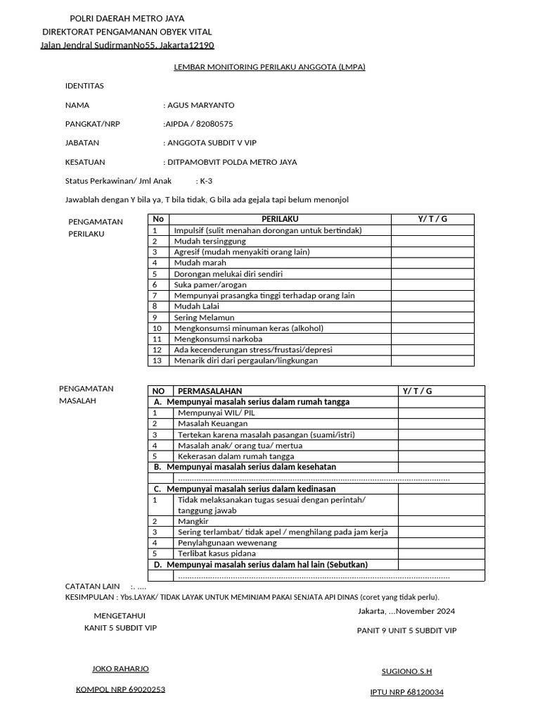 Lembar Monitoring Perilaku 2024 | PDF