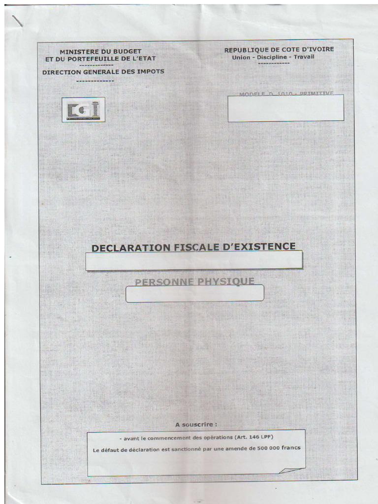 Declaration Fiscal D'existence | PDF