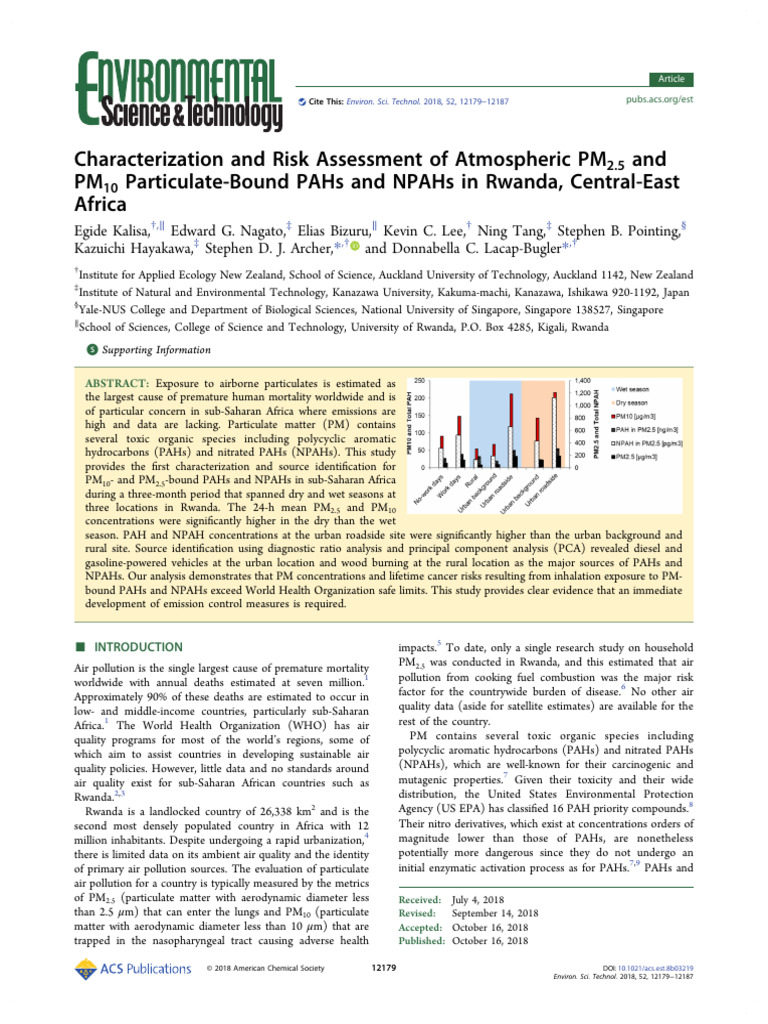 Kalisa Et Al 2018 Characterization and Risk Assessment of Atmospheric Pm2 5 and Pm10 Particulate ...