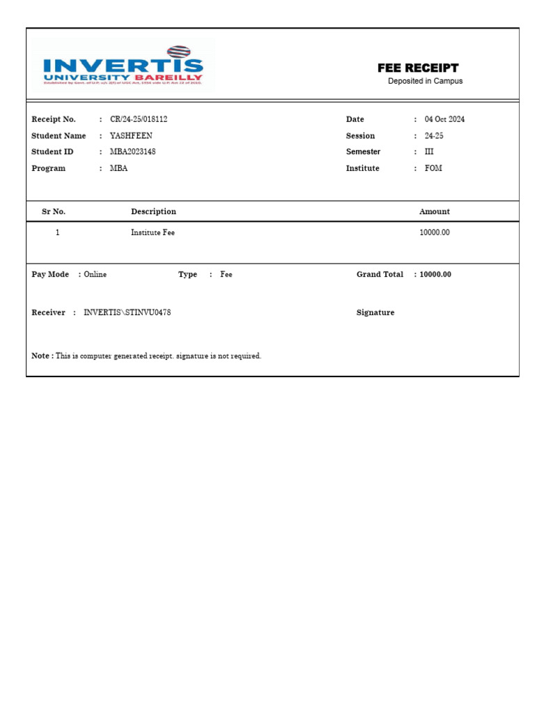 Student Receipt | PDF