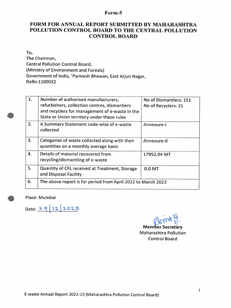 E Waste Annual Report 2022 23 MPCB | PDF | Personal Computers ...
