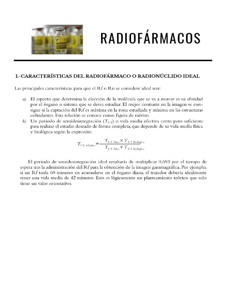 1.-Características Del Radiofármaco o Radionúclido Ideal | PDF ...