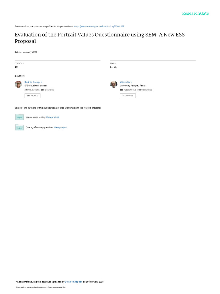 Evaluation of The Portrait Values Questionnaire Us | PDF | Validity ...