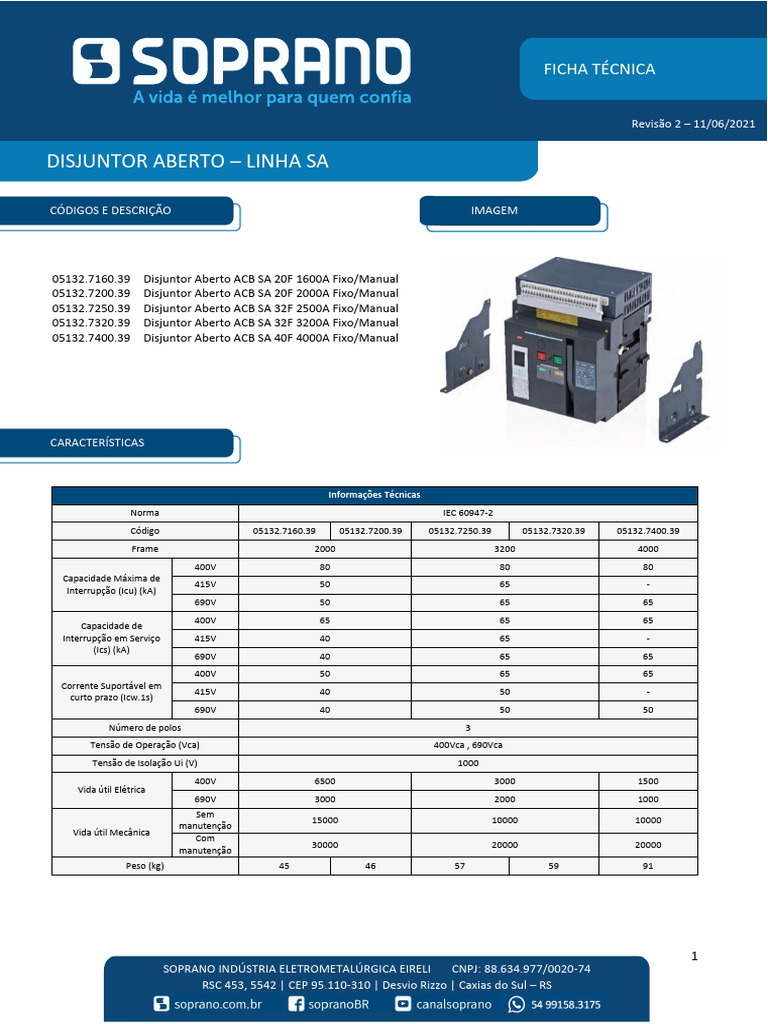 Ficha Tecnica - Disjuntor Aberto - Linha Sa | PDF | Engenharia Elétrica ...