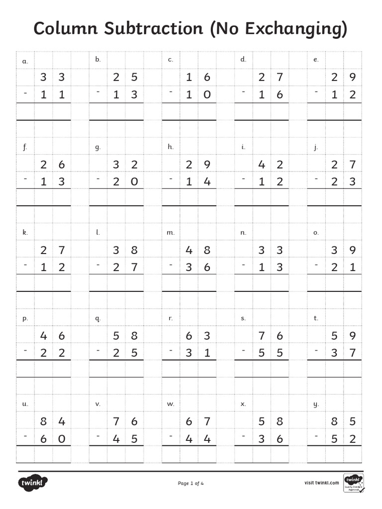 Year 2 Column Subtraction Worksheets | PDF