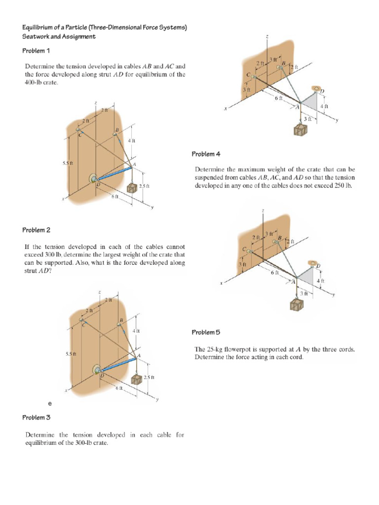 Seatwork and Assignment For Equilibrium of A Particle Three Dimensional Force Systems | PDF