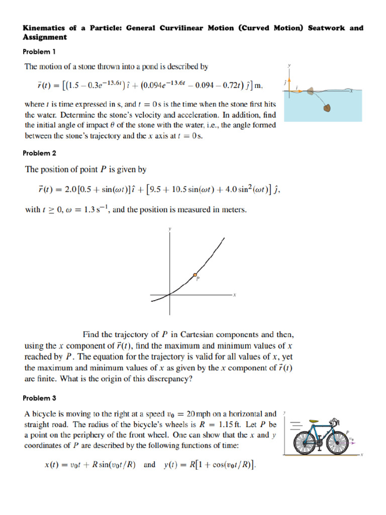 Seatwork and Assignment For Kinematics of A Particle General Curvilinear Motion | PDF