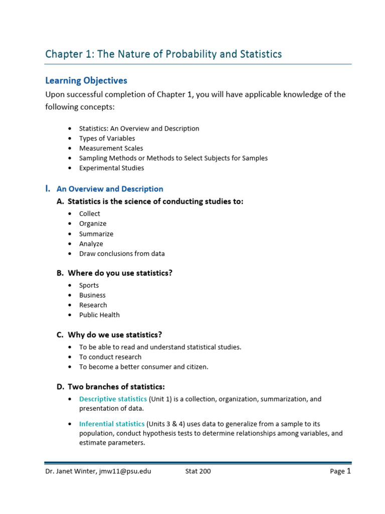 Chapter 1 The Nature of Probability and Statistics | PDF | Level Of ...