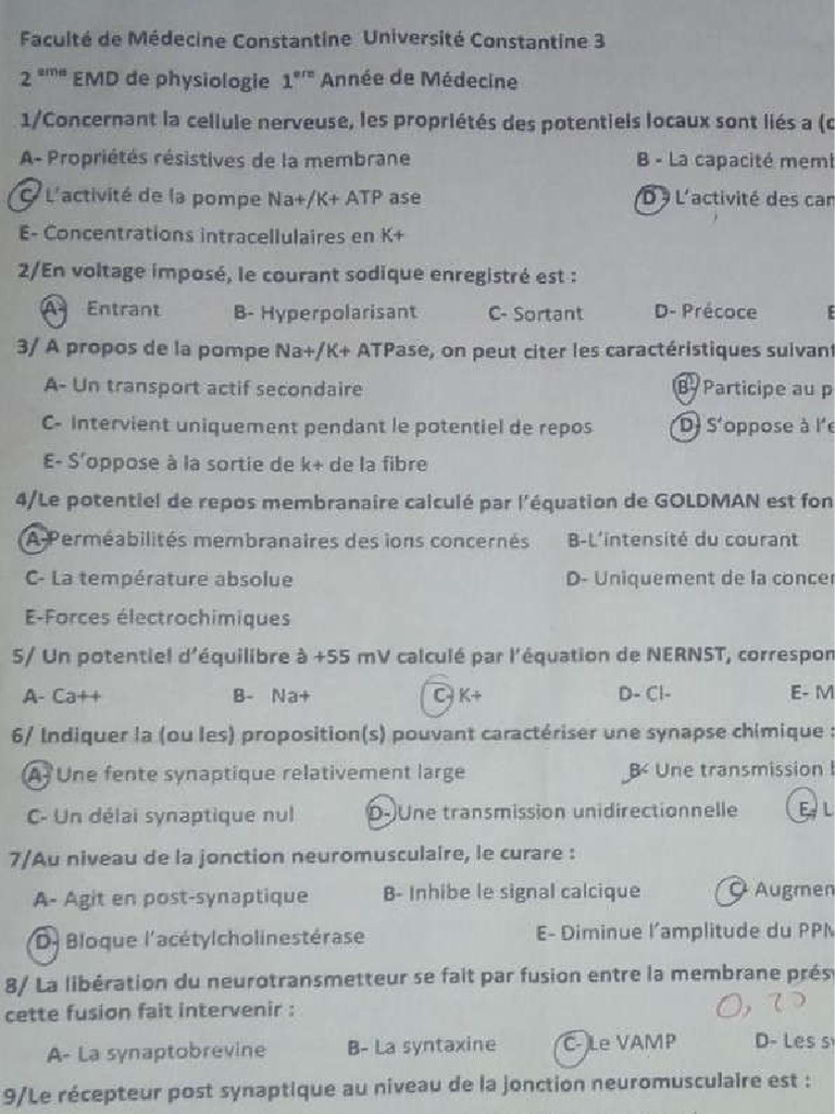 Med 1an Emd2 Physio2018 | PDF