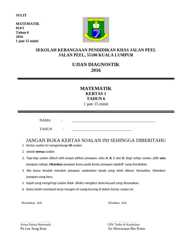 Diagnostik Tahun 6 | PDF