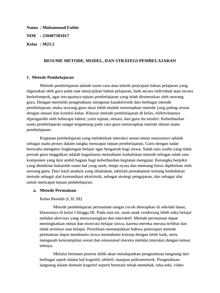 13 Muhammad Fathir. Resume Metode J Model J Strategi Pembelajaran | PDF